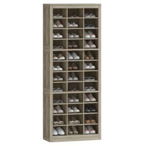 hzuaneri shoe storage cabinet, 36 pairs free standing closet organizer, 8.8 inch widened cell wood shoe organizer, 12 tiers vertical space saving shoe rack for entryway, bedroom, greige sr20705b