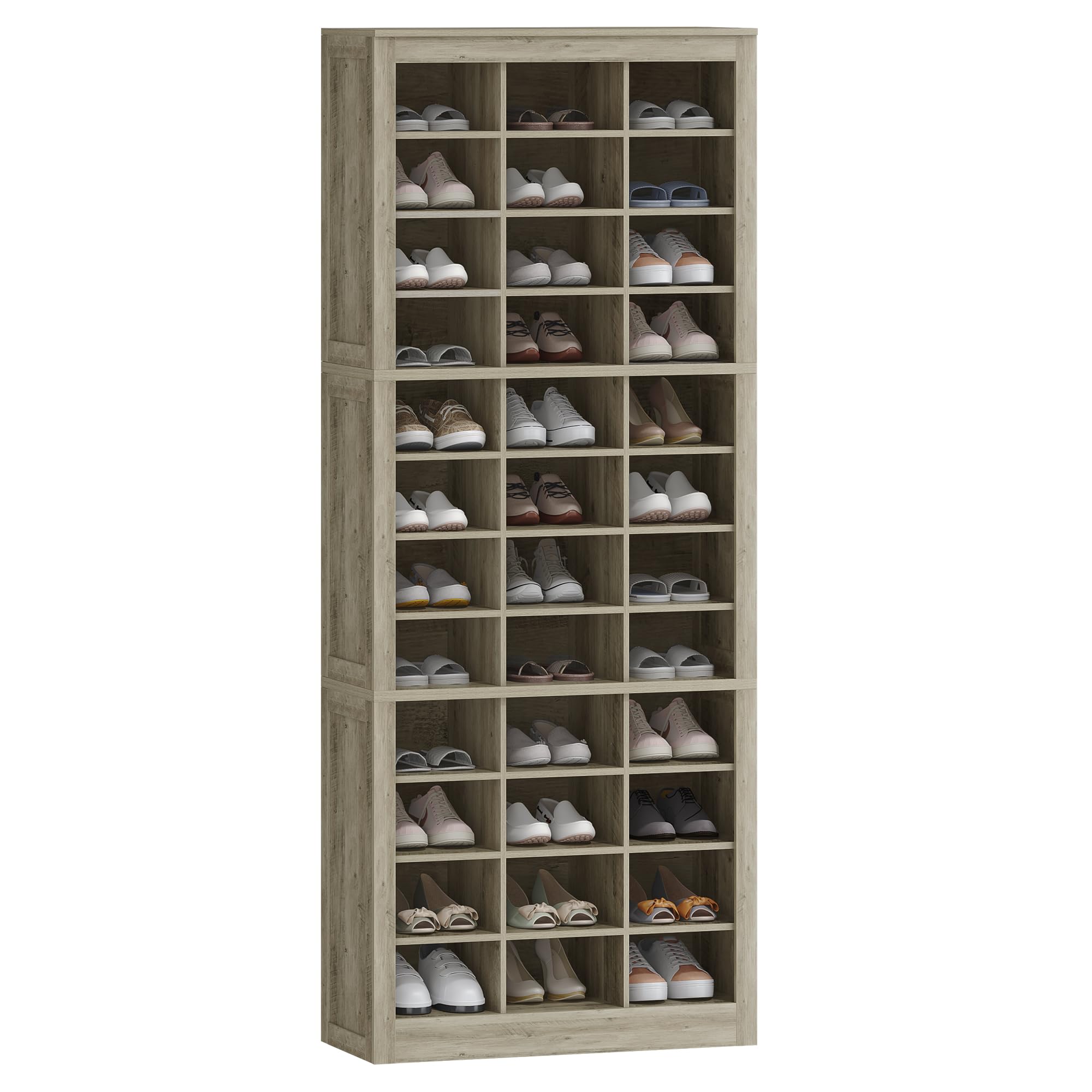 Hzuaneri Shoe Storage Cabinet, 36 Pairs Free Standing Closet Organizer, 8.8 inch Widened Cell Wood Shoe Organizer, 12 Tiers Vertical Space Saving Shoe Rack for Entryway, Bedroom, Greige SR20705B