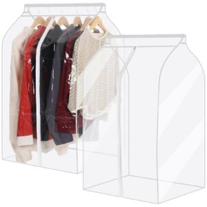 youyole 2 pcs clear garment bags for hanging clothes 35'' hanging garment bags suit cover bags well sealed garment rack cover for suit coat dress closet rack (rack not included)