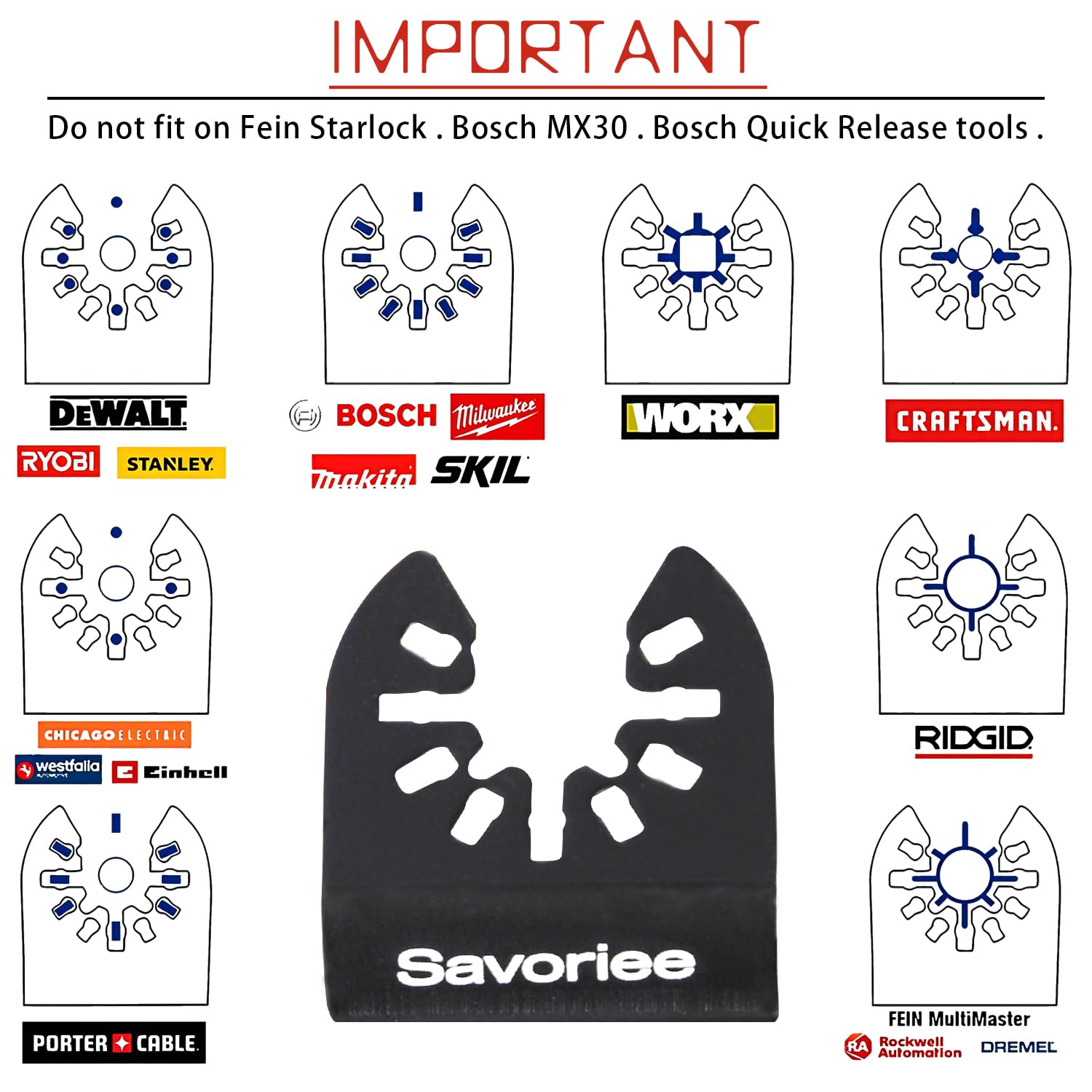 Savoriee 30PCS Oscillating Saw Blades, Universal Titanium Multitool Blades for Wood Plastics Metal, Quick Release Multi Tool Kits Fit Bosch Ryobi Milwaukee Rockwell Fein Makita