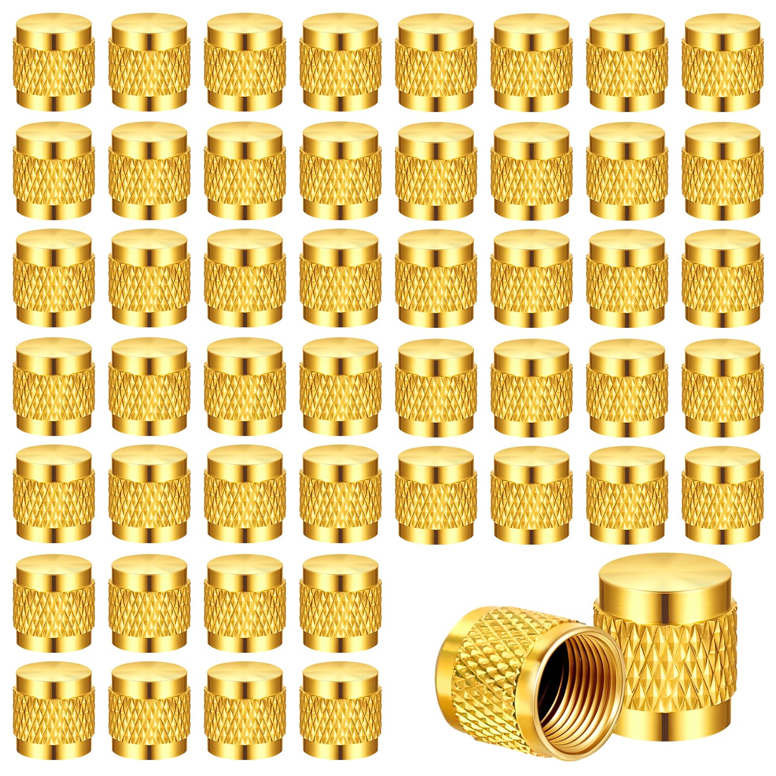 【Upgraded】50 Pcs 1/4" Brass Flare Cap, Solid Brass Caps with Neoprene O Ring Seal, 1/4" SAE HVAC Valve Caps