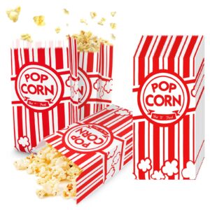 keriqi popcorn bags, 50 pcs paper popcorn container red and white concession stand popcorn holder movie theme party supplies