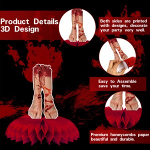 DARUNAXY Halloween Birthday Party Decorations, Red Halloween Happy Birthday Banner, Scary Handprint Balloons & Cake Topper, Horror Fake Broken Hands Dismember Honeycomb Hanging Swirl Balloons(36PC)