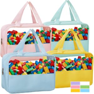 dcwunk 4-pack large toy organizer pu leather organizer bag with zipper, toy organizer bag with portable handheld device, waterproof toy bag for board games clay, building blocks, toys (4 pack)