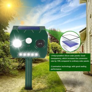 2 PCS Solar Ultrasonic Animal Repellent Outdoor with PIR Motion Sensor Flash Light for Squirrel Cat Deer Skunk Rabbit Coyote Dog, Waterproof Cat Deterrent Deer Repellent Devices Dog Repellent for Yard