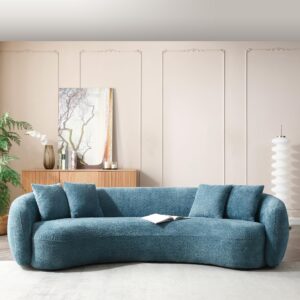 fanye 5 seats teddy fleece boucle freestanding sofa modern half-moon leisure couch with 4 perfectly-scaled pillows, oversized sleek curved sofa&couch for home office apartment living room, 101", blue