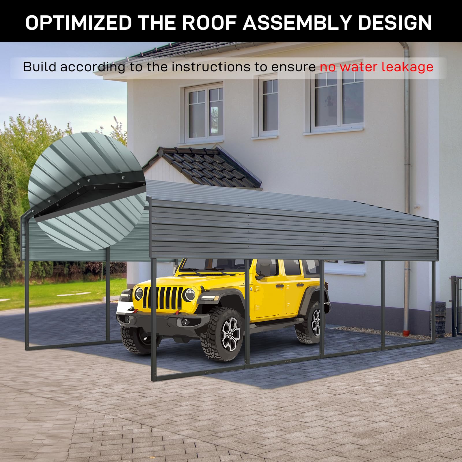 Outvita Carport 12x20FT Heavy Duty Outdoor Carport Canopy, Full-Size Metal Carport Kit with Galvanized Steel Roof, Garage Shelter for Cars Boats Pickup Truck Events Party