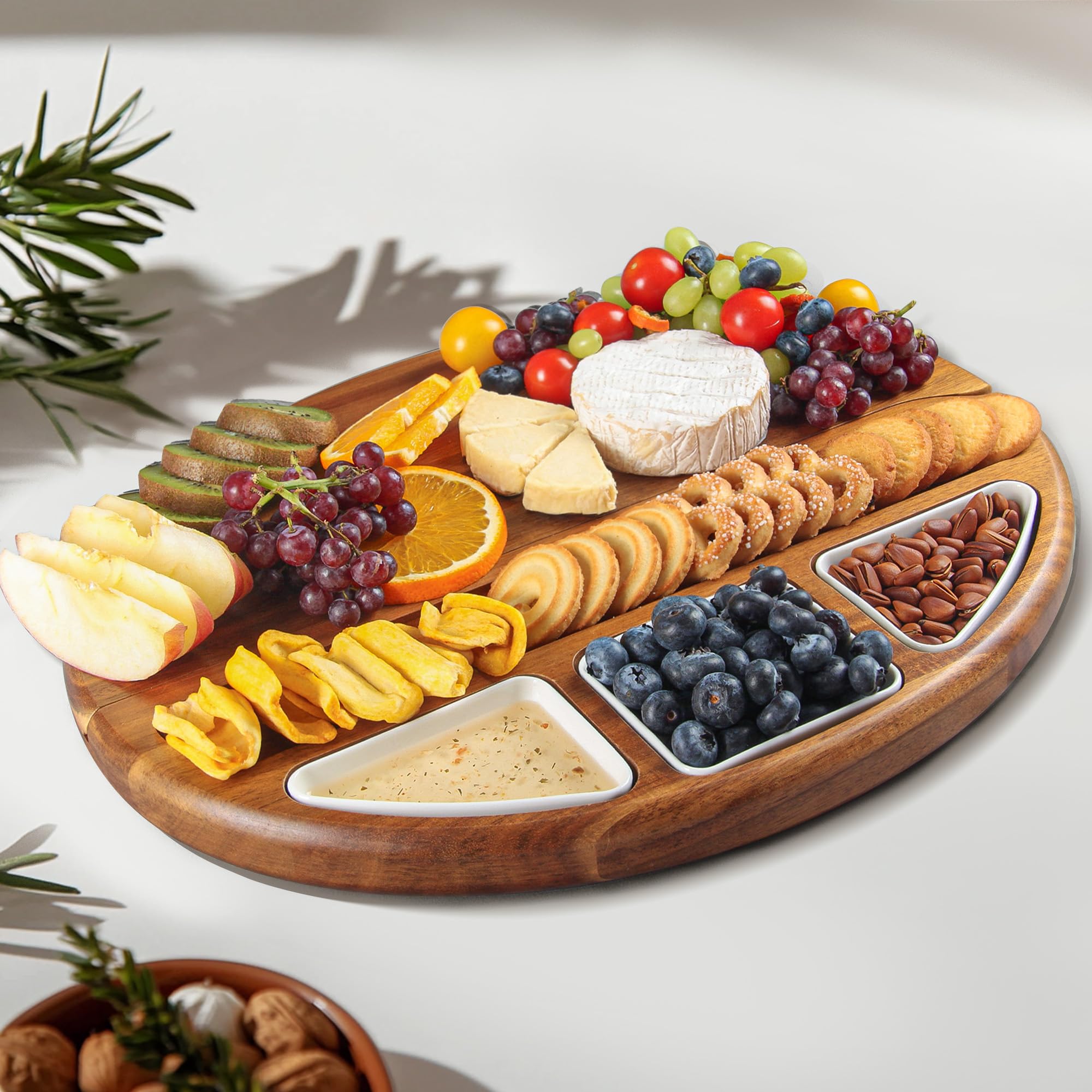 KITEISCAT Acacia Wood Cheese Board Set, Charcuterie Board Set, Cheese Platter Set with Knives and Bowls - Cheese Tray Set, Ideal for Wedding, Housewarming, Birthday, Anniversary