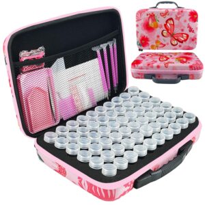 lirunqiu diamond painting storage containers, 60 slots diamond art accessories and tools kits storage box(pink)