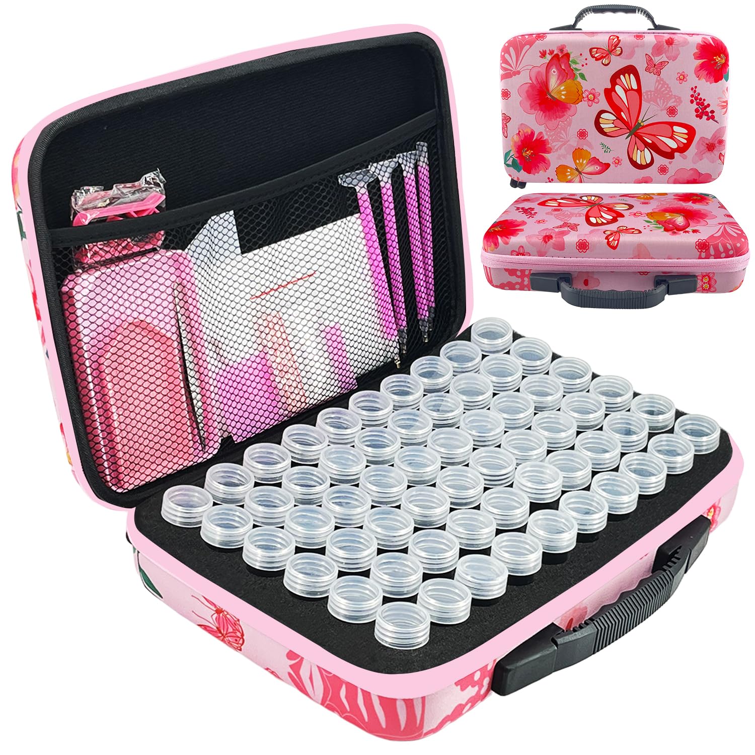 LIRUNQIU Diamond Painting Storage Containers, 60 Slots Diamond Art Accessories and Tools Kits Storage Box(Pink)