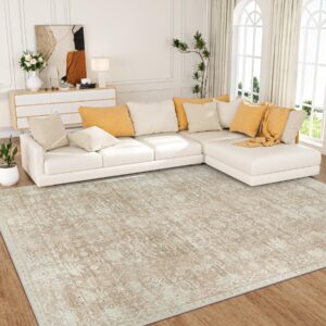 area rugs 9x12 living room bedroom rug: machine washable rugs low pile non slip, vintage soft large rug carpet for bedroom, kitchen, dining table office home, beige