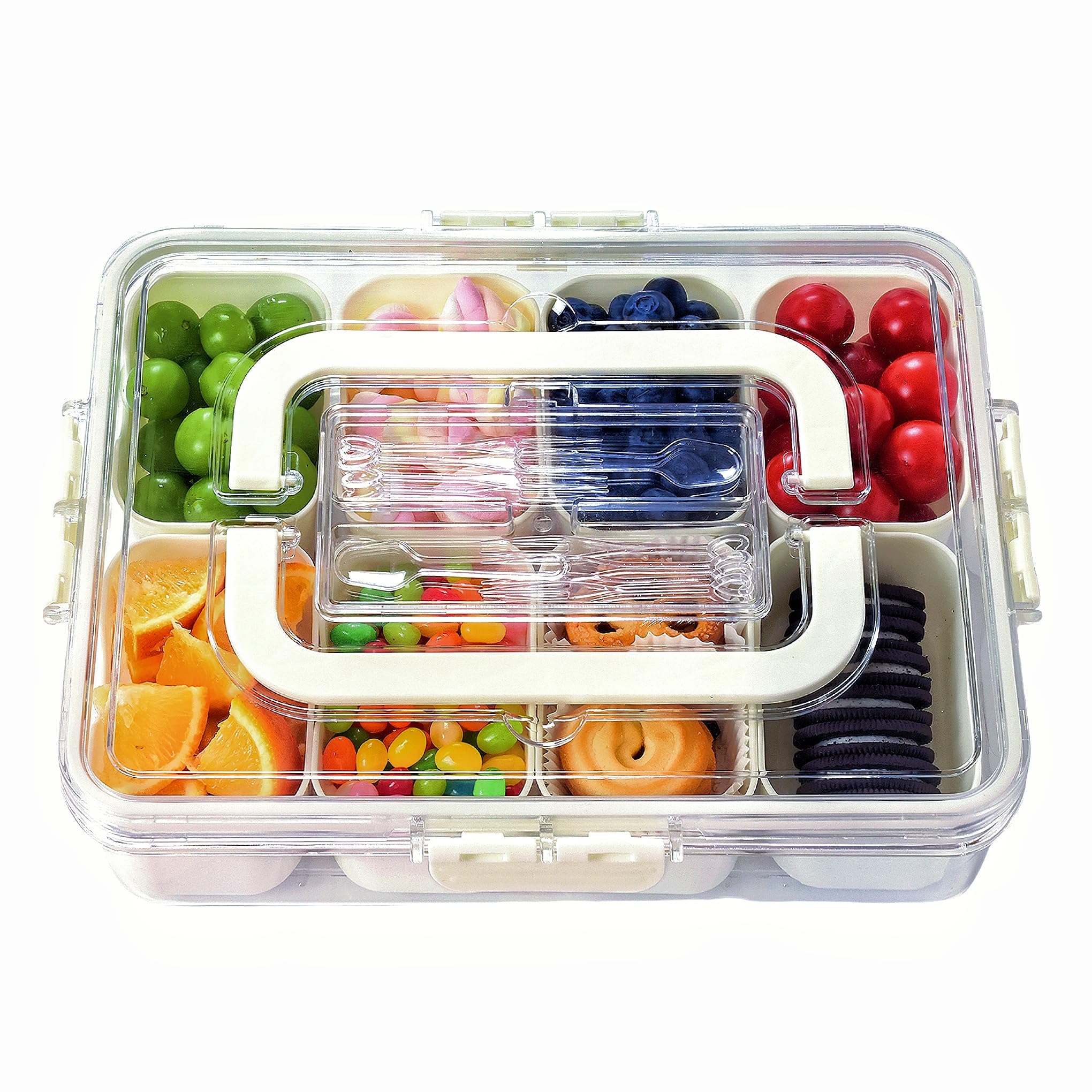 SHUCHNOYE Snackle Box Container with Lid and Handle – Divided Serving Platters for Candy, Fruit, and Treats – Portable and Versatile Snackle Box