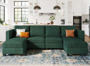 belffin modular u shape couch with storage ottoman corduroy sectional couch with chaise convertible modern sectional sofa couch dark green