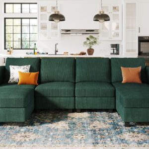 Belffin Modular U Shape Couch with Storage Ottoman Corduroy Sectional Couch with Chaise Convertible Modern Sectional Sofa Couch Dark Green