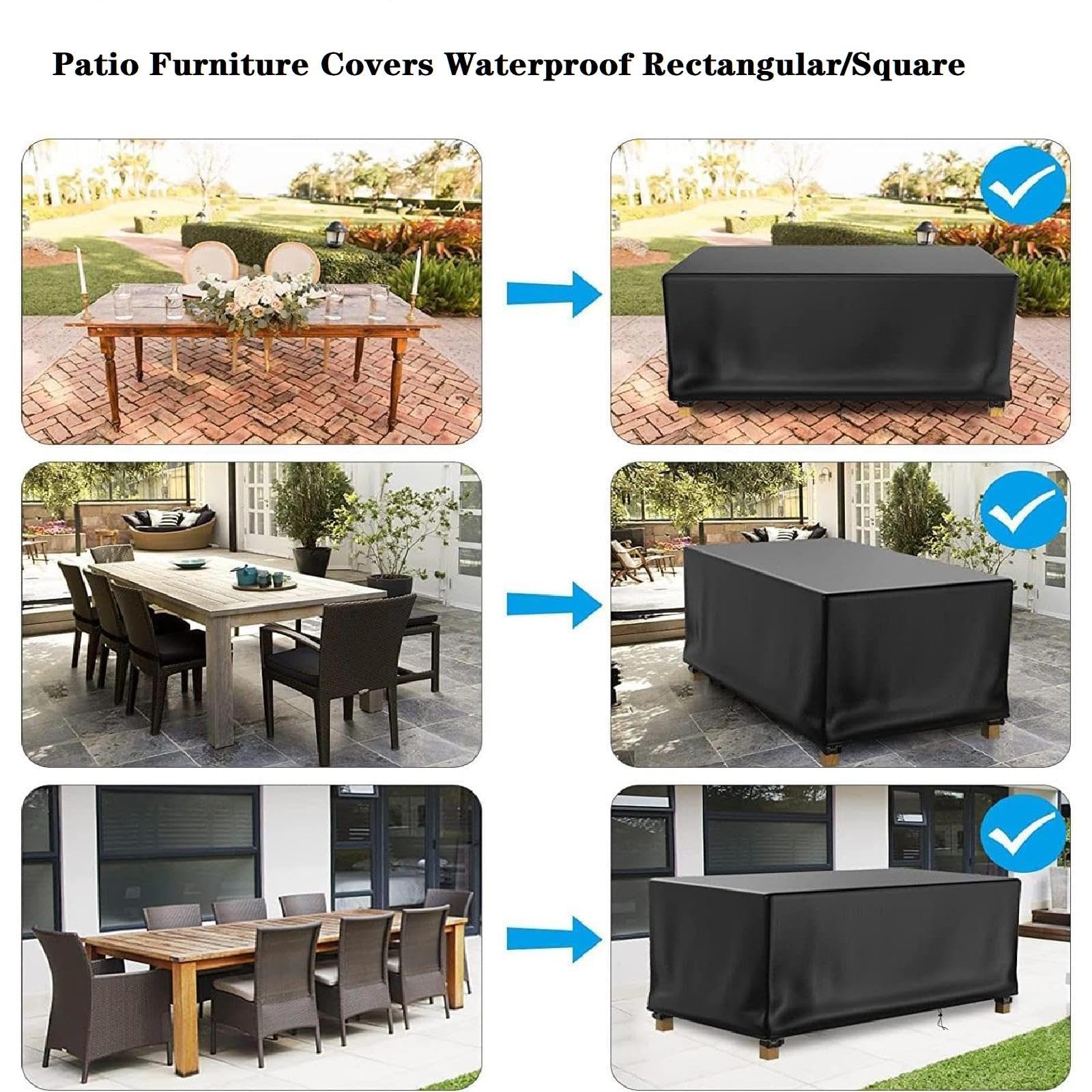 Patio Furniture Covers Waterproof 51x41x28xin/130x105x70cm Patio Table Cover Outdoor Furniture with Upgraded Fastener Windproof Buckle Straps Outdoor Waterproof Table Covers Oxford Outdoor Cover