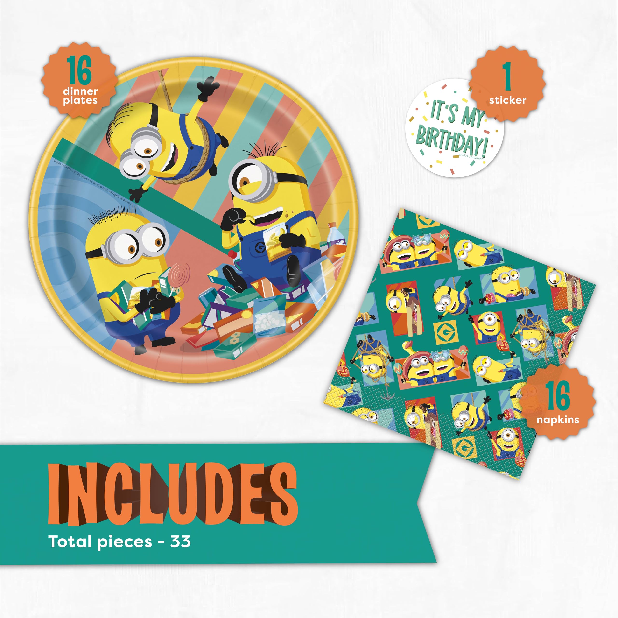 Unique Minions Birthday Party Decorations | Plates and Napkins for 16 | Minion Birthday Party Decorations | Officially Licensed