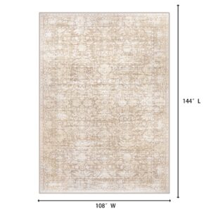 Area Rugs 9x12 Living Room Bedroom Rug: Machine Washable Rugs Low Pile Non Slip, Vintage Soft Large Rug Carpet for Bedroom, Kitchen, Dining Table Office Home, Beige