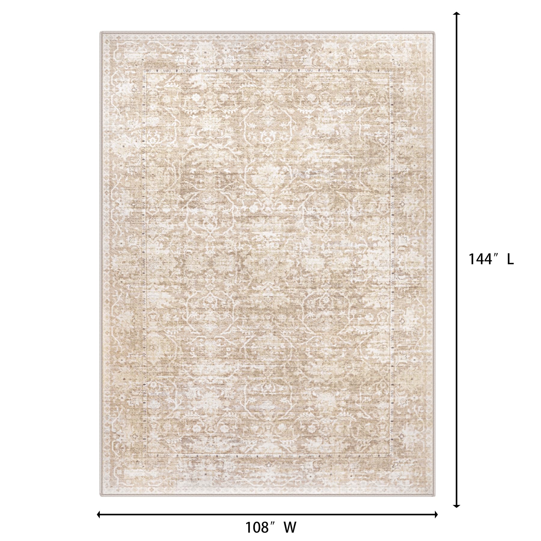 Area Rugs 9x12 Living Room Bedroom Rug: Machine Washable Rugs Low Pile Non Slip, Vintage Soft Large Rug Carpet for Bedroom, Kitchen, Dining Table Office Home, Beige