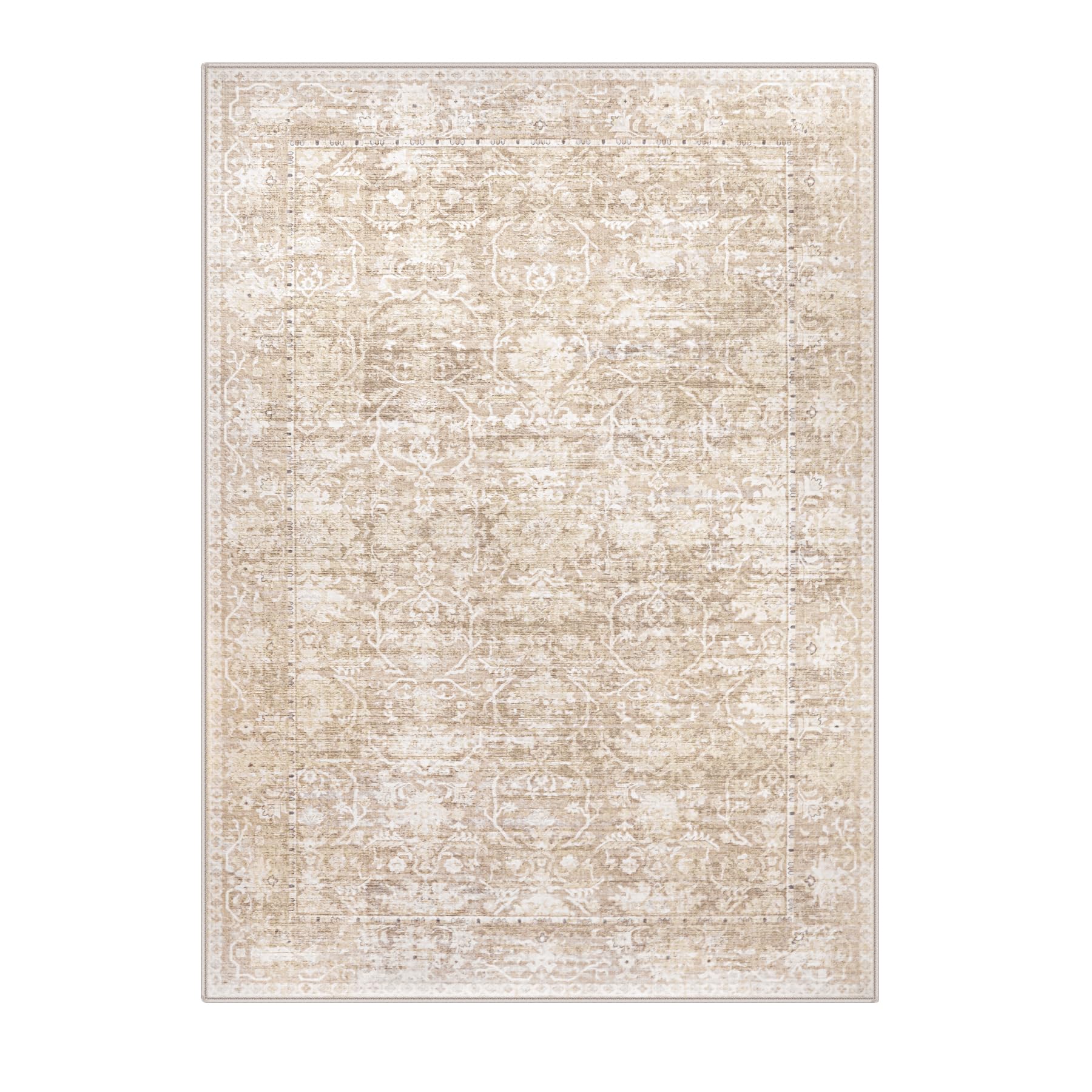 Area Rugs 9x12 Living Room Bedroom Rug: Machine Washable Rugs Low Pile Non Slip, Vintage Soft Large Rug Carpet for Bedroom, Kitchen, Dining Table Office Home, Beige