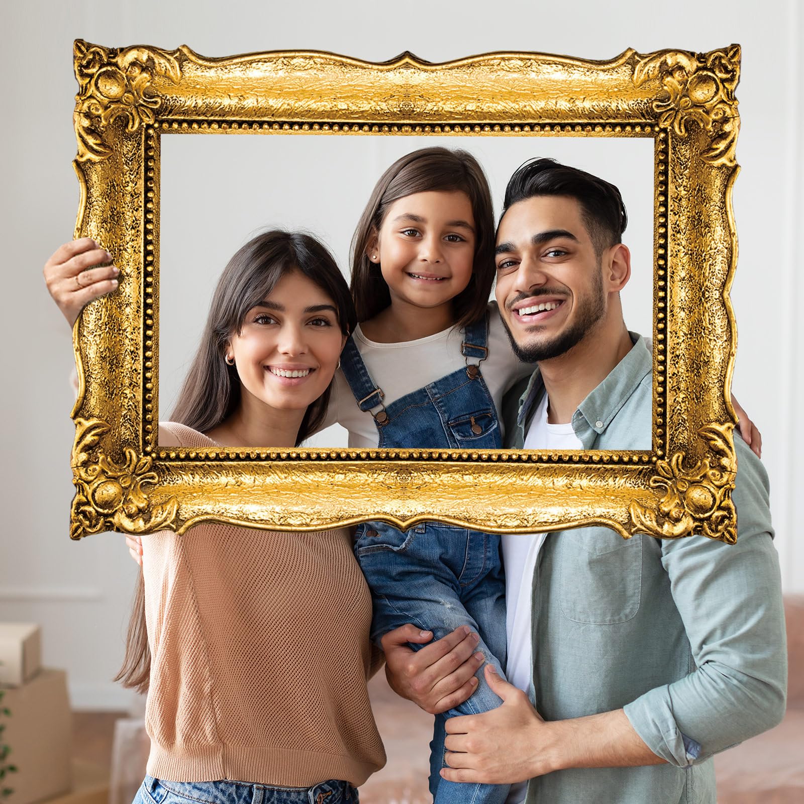 Beeveer Upgraded 32 x 24 Inch Large Photo Booth Props Picture Frame Vintage Photo Frame Friends Selfie Props for Wedding Mexico Birthday Bachelorette Party Supplies(Gold Style)