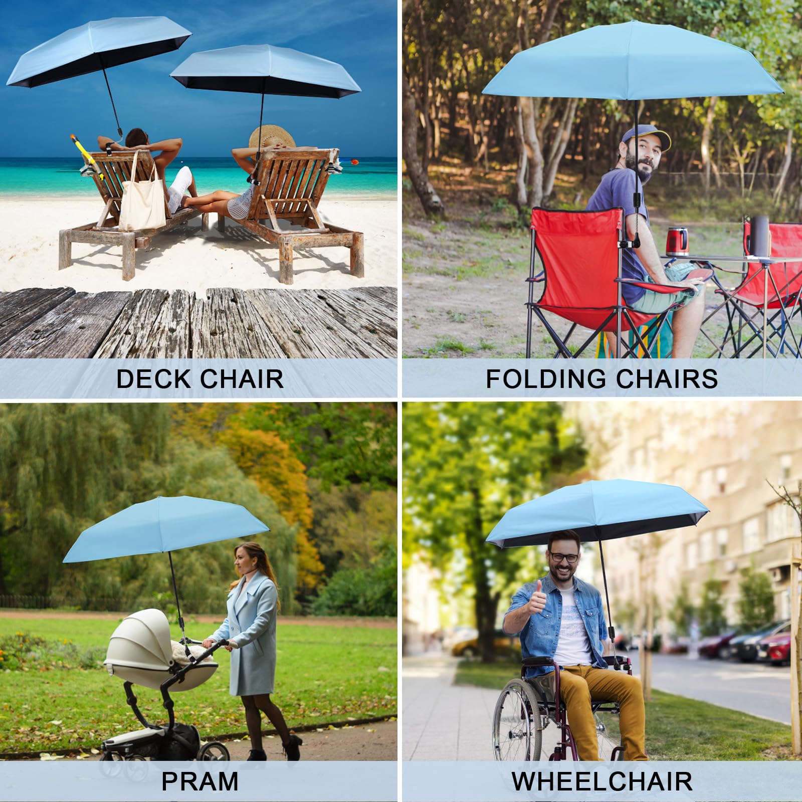 Lounge Chair Umbrella Shade - UPF 50+ 360 ° Adjustable - Universal Portable Chair Umbrella with Clamp for Patio Chair, Beach Chair, Stroller,Sport Chair, Wheel Chair and Wagon (Bule)