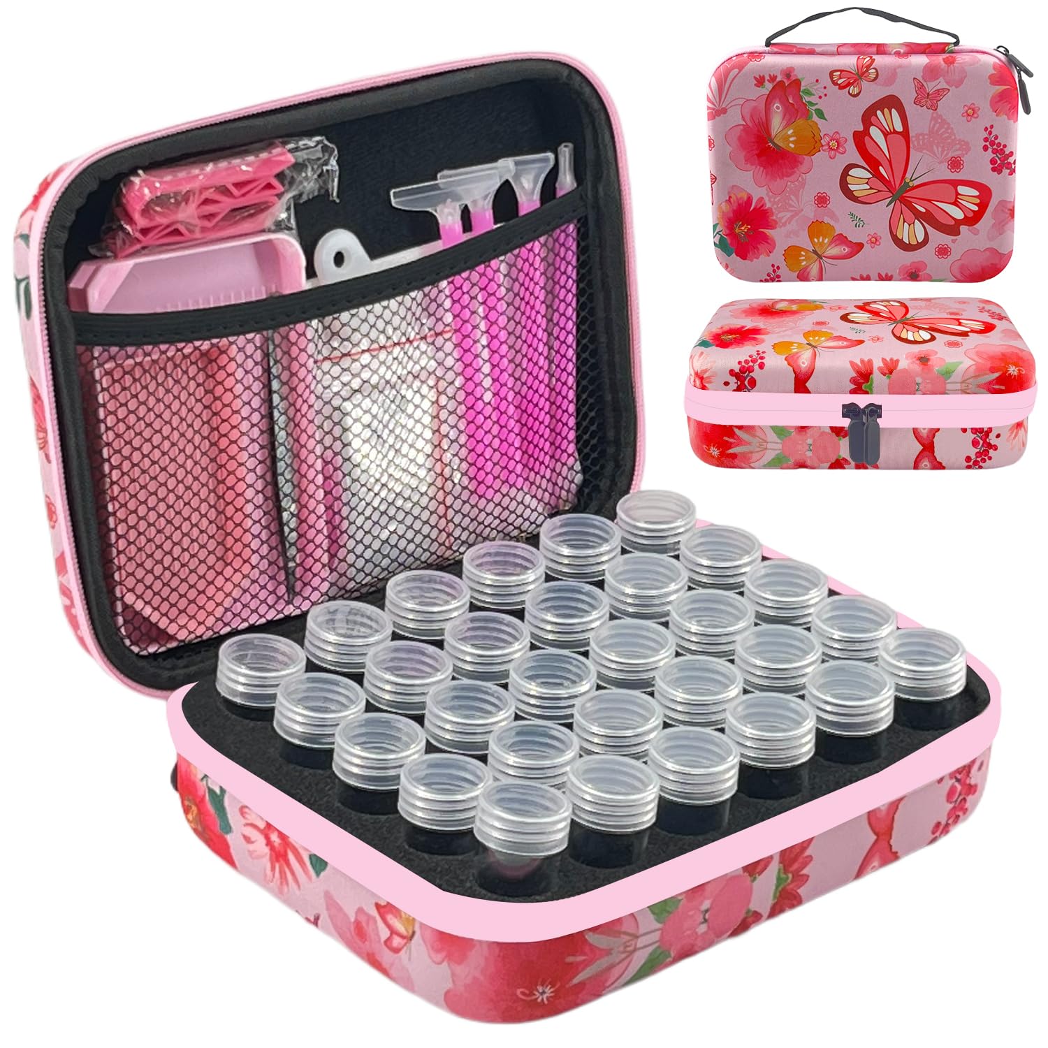 LIRUNQIU Diamond Painting Storage Containers, 30 Slots Diamond Art Accessories and Tools Kits Storage Box(Pink)