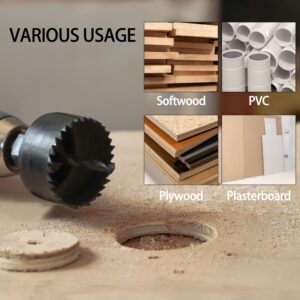 RKK 6PCS Hole Saw Kit, Carbon Steel Material 1-1/4" to 2-1/8"(32-54mm) Hole Saw Set for Soft Wood, PVC Board, Plywood (6PC)