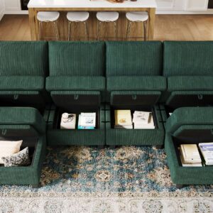 Belffin Modular U Shape Couch with Storage Ottoman Corduroy Sectional Couch with Chaise Convertible Modern Sectional Sofa Couch Dark Green