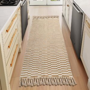 boho runners for hallways, 2' x 6' washable hall carpet runner rug hand-woven washable kitchen rug natural cotton striped floor mat for entryway indoor bedroom farmhouse laundry room