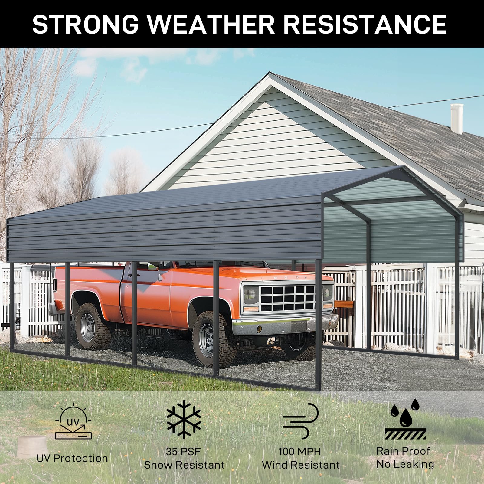 Outvita Carport 12x20FT Heavy Duty Outdoor Carport Canopy, Full-Size Metal Carport Kit with Galvanized Steel Roof, Garage Shelter for Cars Boats Pickup Truck Events Party