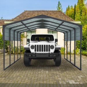 Outvita Carport 12x20FT Heavy Duty Outdoor Carport Canopy, Full-Size Metal Carport Kit with Galvanized Steel Roof, Garage Shelter for Cars Boats Pickup Truck Events Party