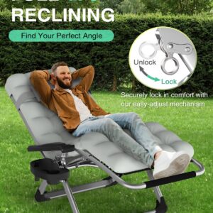 ZENPETIO Zero Gravity Lounge Chair, Outdoor Recliner Chair w/Detachable Cushion Cup Holder and Pillow, Portable Folding Anti Gravity Reclining Chair for Outdoor Camping Patio Lawn Pool, Gray