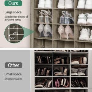 Hzuaneri Shoe Storage Cabinet, 36 Pairs Free Standing Closet Organizer, 8.8 inch Widened Cell Wood Shoe Organizer, 12 Tiers Vertical Space Saving Shoe Rack for Entryway, Bedroom, Greige SR20705B