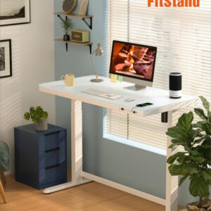 FitStand Standing Desk with Glass Desk Top, 48 Inches Height Adjustable Desk with Drawer,Electric Home Office Desk with USB Charge Ports& Child Lock, Stand Up Computer Desk