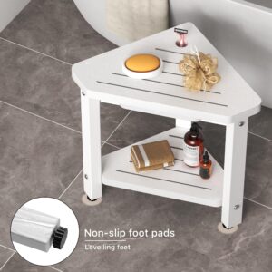 KEGII Corner Shower Stool, Bathroom Shower Bench for Inside Shower, Waterproof Shower Chair Seat for Shaving Legs, Non-Slip, White