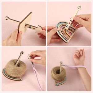 Wrist Yarn Holder, Portable Yarn Holder with Wrist Strap Stand Leather Wristband Yarn Dispenser Yarn Ball Minder Storage Wood Yarn Spinner Knitting Crocheting Supplies Gift for Craft Lovers