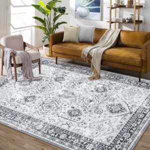 garveehome washable rugs 8x10 area rugs for living room boho vintage rugs for bedroom indoor floral bohemian oriental large rug soft non shedding stain resistant carpet for dining room 8'x10' grey