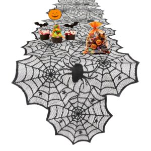 halloween table runner, black lace spider web table runner for halloween table decor, 18 x 73 inch gothic spider lace cover table runner for dining table centerpiece decor