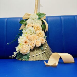 TTS For Home - Wedding Brooms Bride Bridegroom, Jumping The Broom for Wedding, Natural Whisk Broom with Ribbons, Artificial Pearl, Leaves,Roses for Decorative Wedding