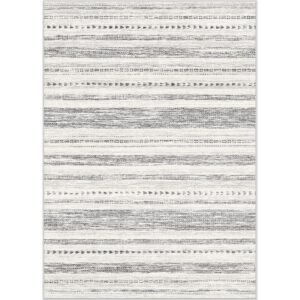 EISUROM Moroccan 8x10 Area Rug: Soft Ultra Thin Machine Washable Farmhouse Area Rugs for Living Room Non-Slip Neutral Modern Geometric Indoor Floor Carpet for Bedroom Under Dinning Table Beige/Grey