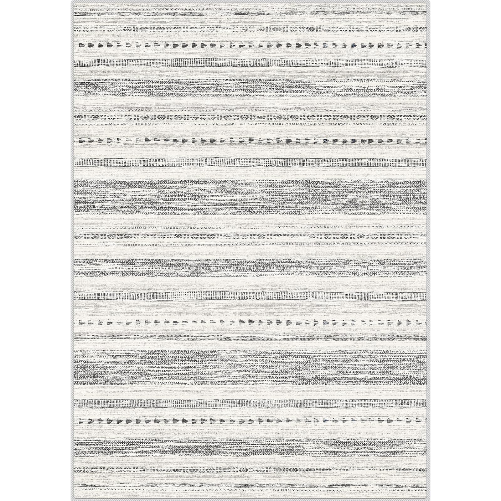 EISUROM Moroccan 8x10 Area Rug: Soft Ultra Thin Machine Washable Farmhouse Area Rugs for Living Room Non-Slip Neutral Modern Geometric Indoor Floor Carpet for Bedroom Under Dinning Table Beige/Grey