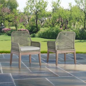 Best Quality Furniture D1007 Patio Dining, Set of 2 Chairs, Light Oak