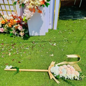 TTS For Home - Wedding Brooms Bride Bridegroom, Jumping The Broom for Wedding, Natural Whisk Broom with Ribbons, Artificial Pearl, Leaves,Roses for Decorative Wedding