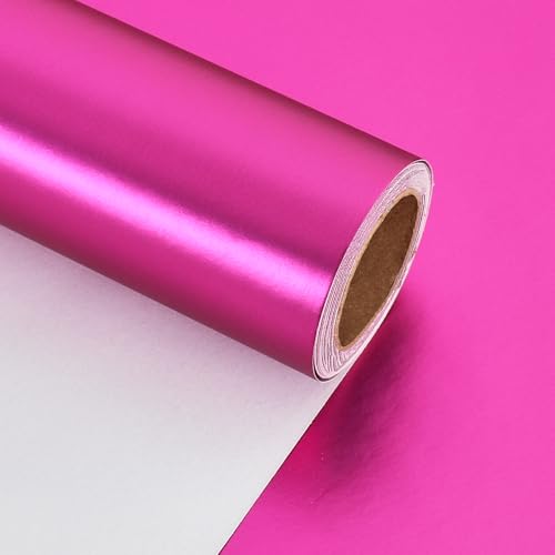 BEISHIDA Hot Pink Gift Wrapping Paper Metal Matte Wrapping Paper Roll Solid Color Gift Wrap Paper, Packing Paper for Wedding, Birthday, Graduation, Christmas Wrapping Paper(17inches X 32.8ft)