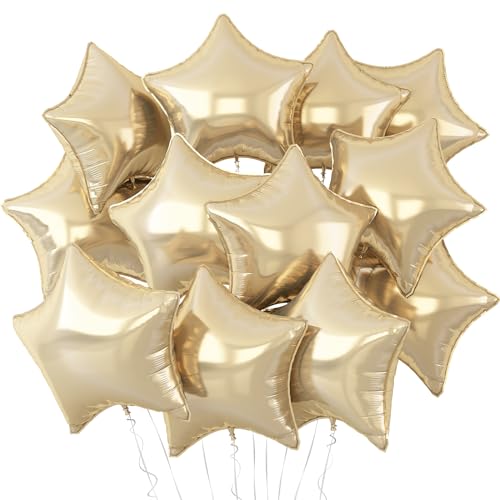 Champagne Gold Star Balloons,12Pcs Light Gold Silver Star Shaped Foil Balloons,18Inch Large Gold Helium Mylar Balloon for Birthday Baby Shower Anniversary Wedding Party Decorations