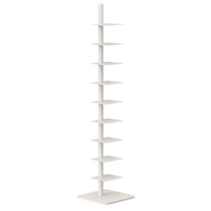 9-tier spine bookshelf, metal bookcase, vertical spine book tower, tall narrow ladder book shelf, corner shelf for small space, multipurpose storage rack display book shelf for home office(white)