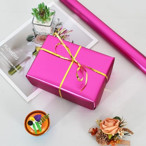 BEISHIDA Hot Pink Gift Wrapping Paper Metal Matte Wrapping Paper Roll Solid Color Gift Wrap Paper, Packing Paper for Wedding, Birthday, Graduation, Christmas Wrapping Paper(17inches X 32.8ft)