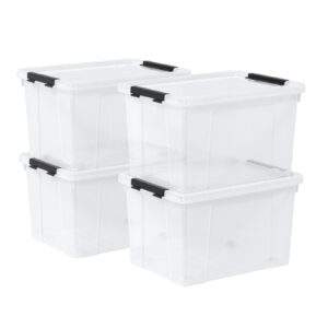 Yesdate 4 Pack 22 Quart Latch Box, Clear Home Organization Containers Bin with Lid, Buckle Up Storage Box Set