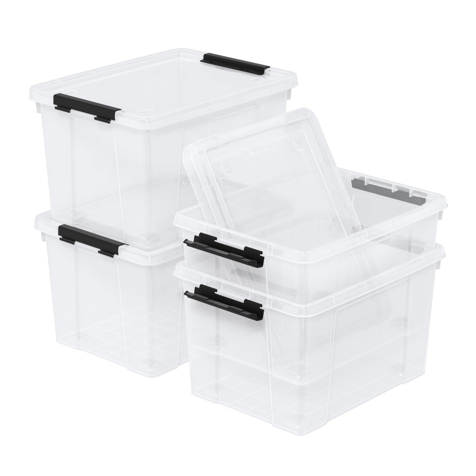 Yesdate 4 Pack 22 Quart Latch Box, Clear Home Organization Containers Bin with Lid, Buckle Up Storage Box Set