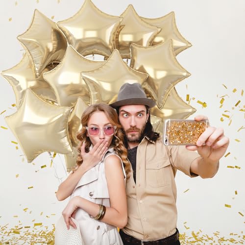 Champagne Gold Star Balloons,12Pcs Light Gold Silver Star Shaped Foil Balloons,18Inch Large Gold Helium Mylar Balloon for Birthday Baby Shower Anniversary Wedding Party Decorations